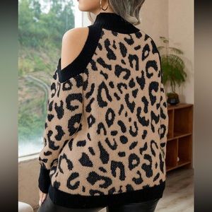 Sweaters | Comfy Plus Size Leopard Print Off Shoulder Sweater Top ...